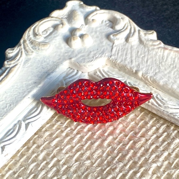 Jewelry | Red Lips Rhinestone Brooch Small Kiss Sexy Red Lips | Poshmark
